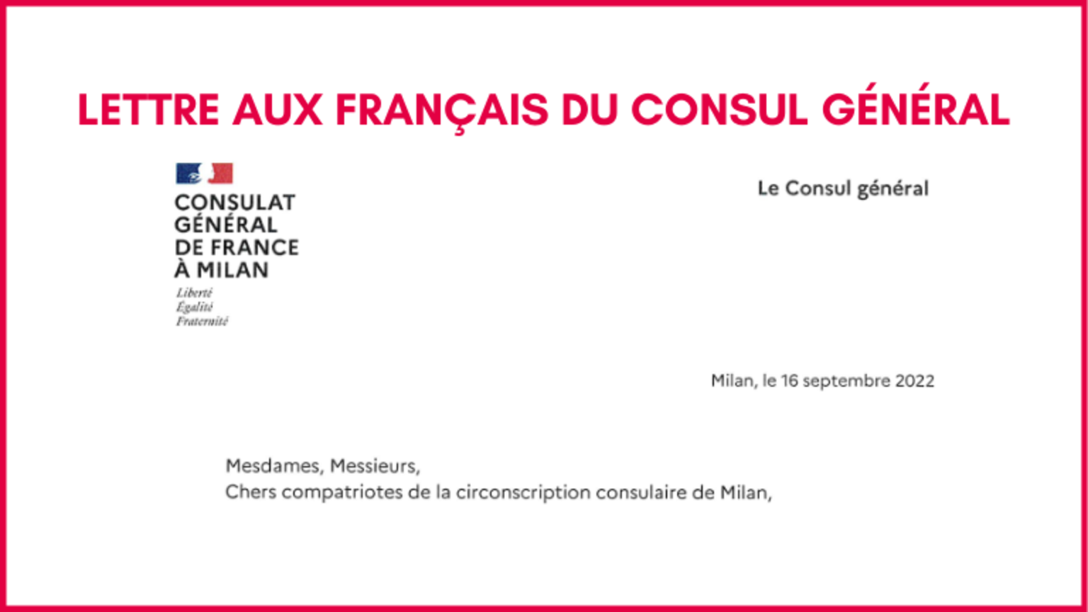 Lettera ai Francesi dal Console Generale di Francia a Milano | CCI ...